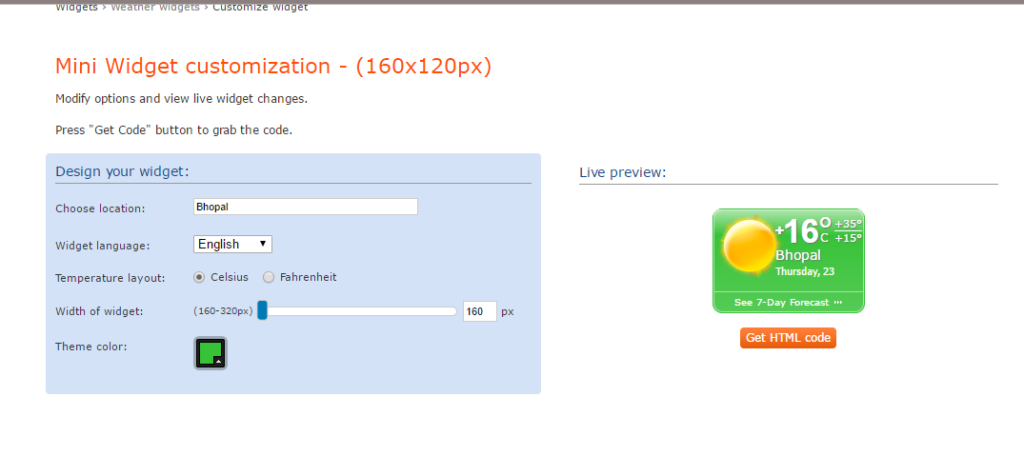 How to show Weather widget on the Website